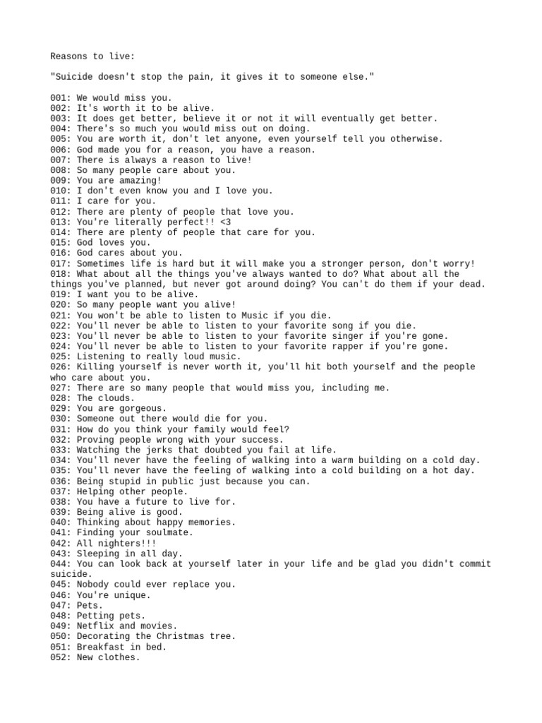 Reasons Why You Should Stay Alive. | PDF