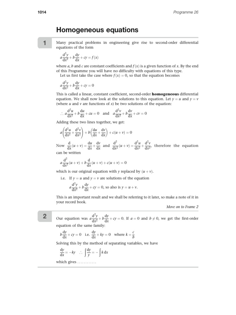 Second Order ODE (Book Chapter From KA Stroud's Engineering Mathematics) | PDF | Differential ...