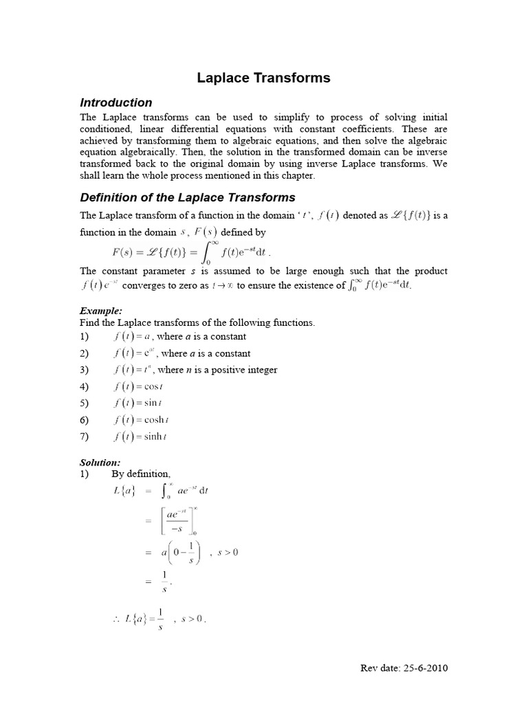 10 Laplace Transforms (Notes) | PDF | Laplace Transform | Function ...