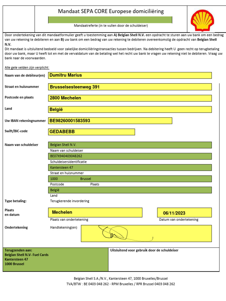 SEPA BE CORE Mandaat NL | PDF