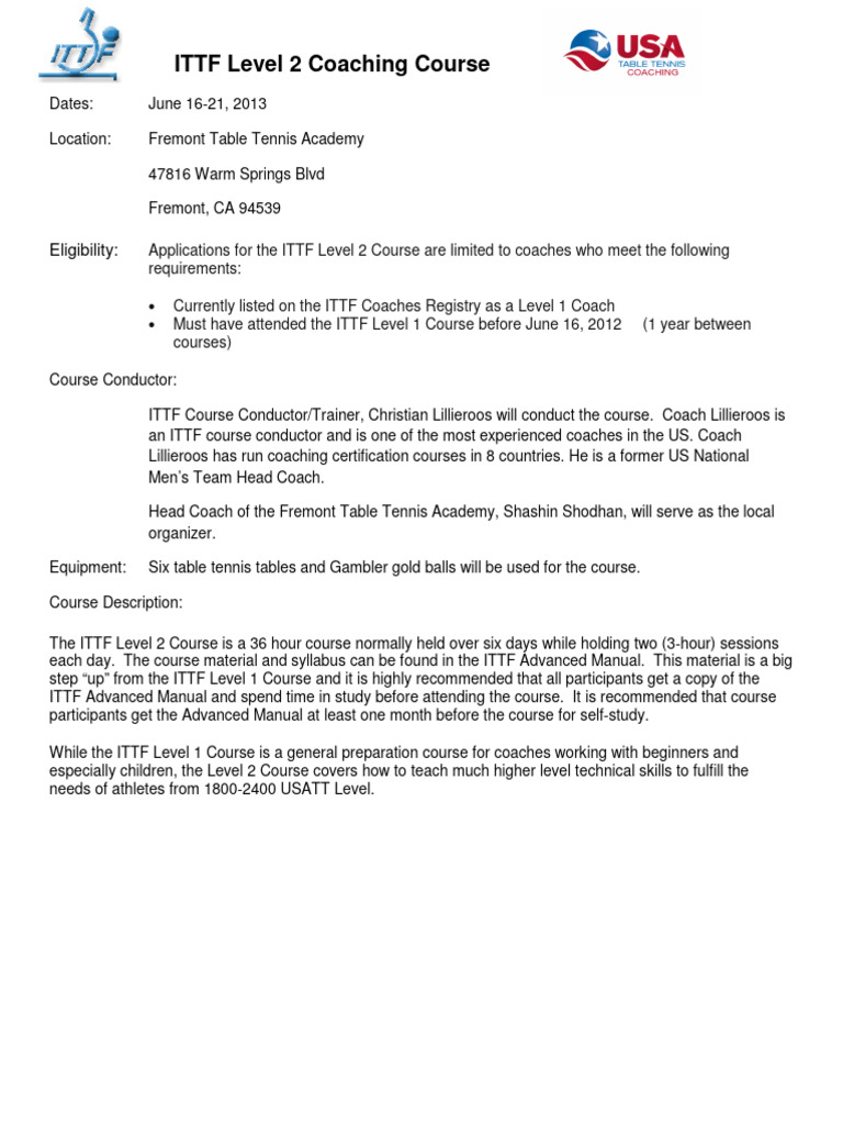 ITTF Level 2 Coaching Manual | PDF | Career & Growth | Sports & Recreation