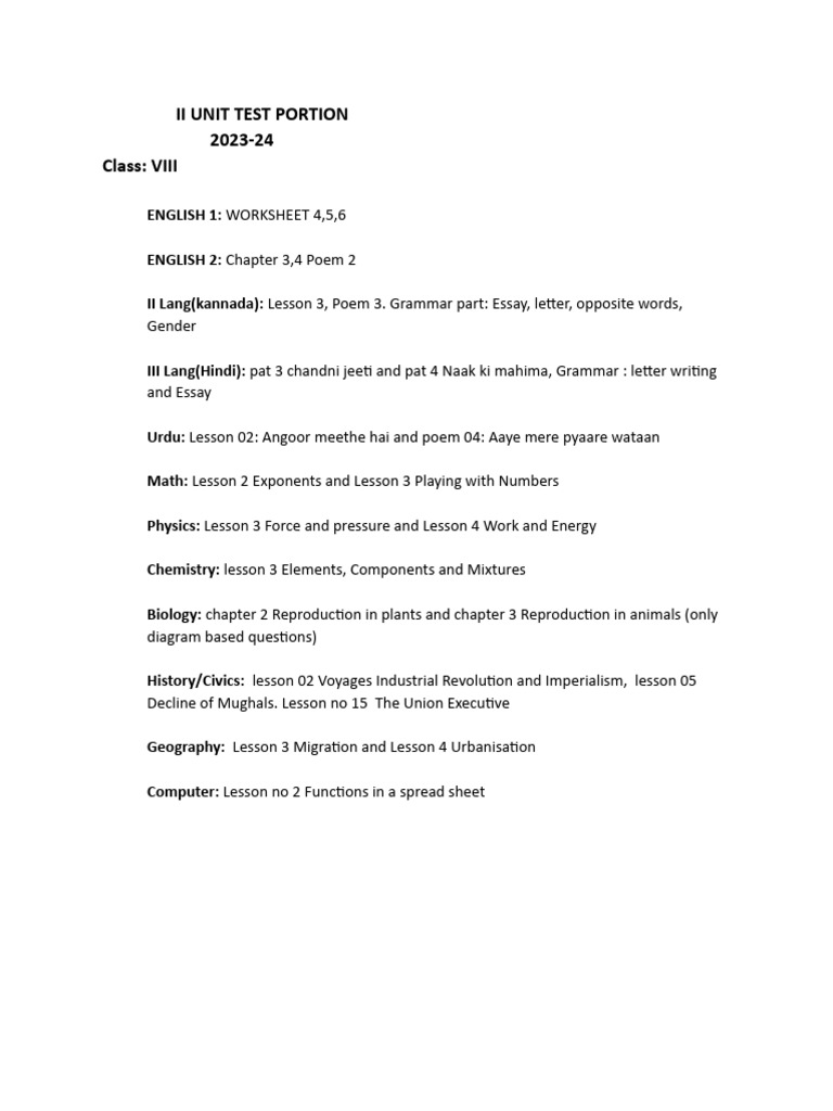 8th 2nd Unit Test Portion | PDF