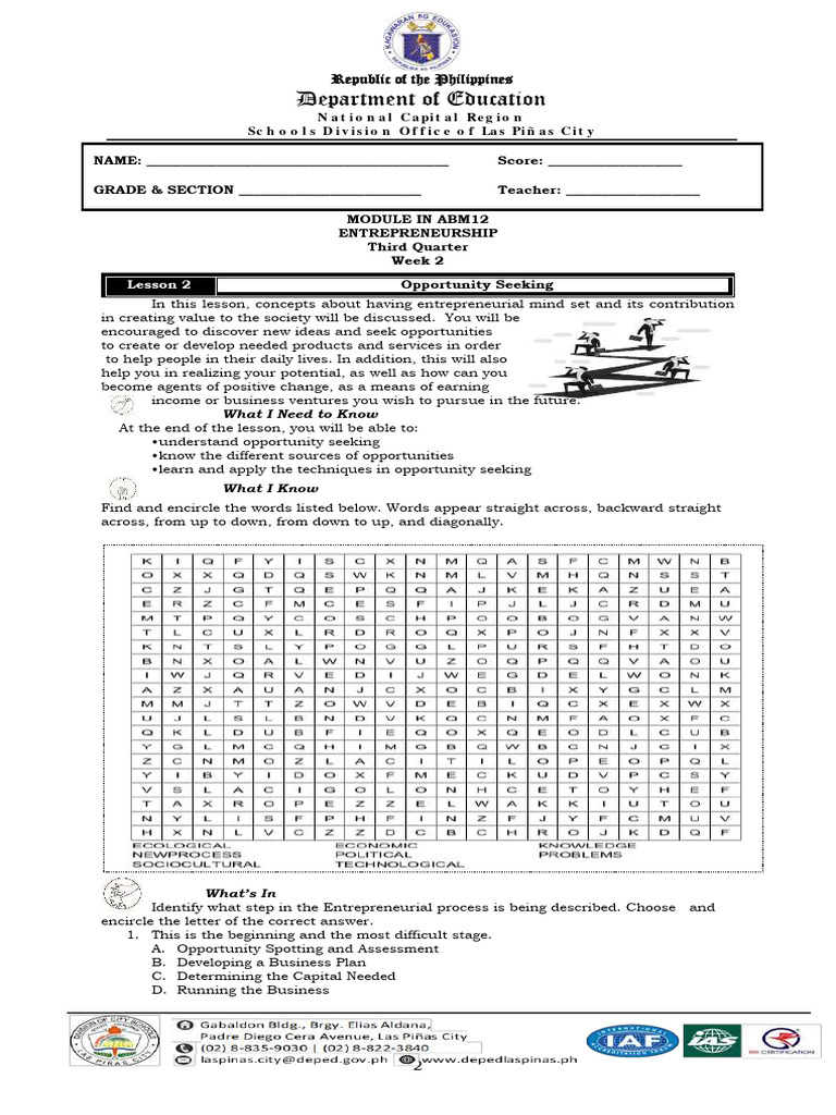 G12 Q1 ABM EnTrep M 2 | PDF | Entrepreneurship | Expert