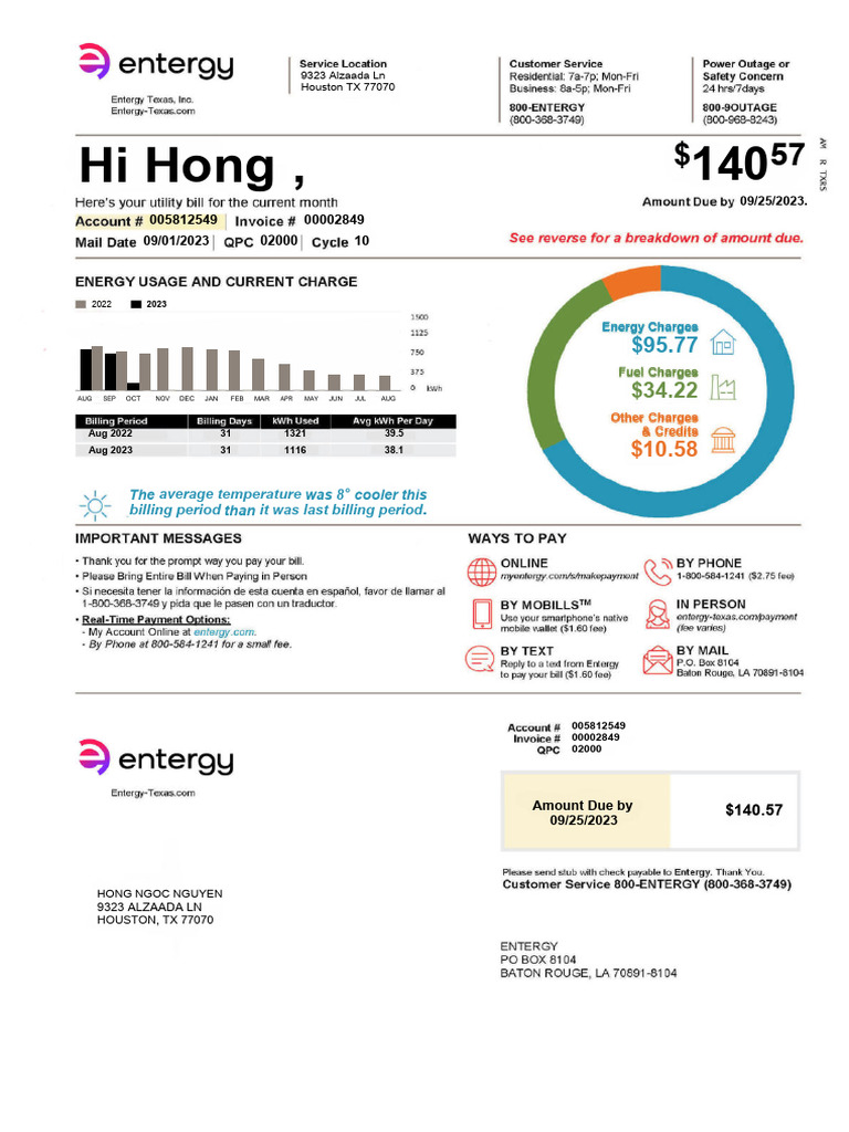 Hang Nguyen Entergy Bill TX | PDF | Taxes | Nature