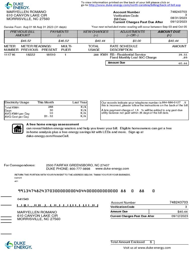 Maryellen Romano Duke Energy Bill | PDF