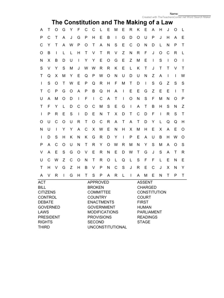 Lawmaking Word Search Puzzle | PDF | Bill (Law) | Act Of Parliament