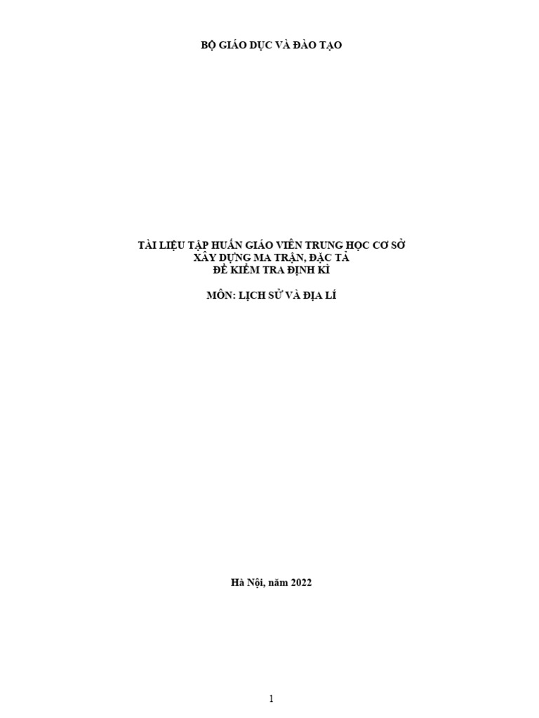 BẢN ĐẶC TẢ MÔN LỊCH SỬ ĐỊA LÍ THCS | PDF