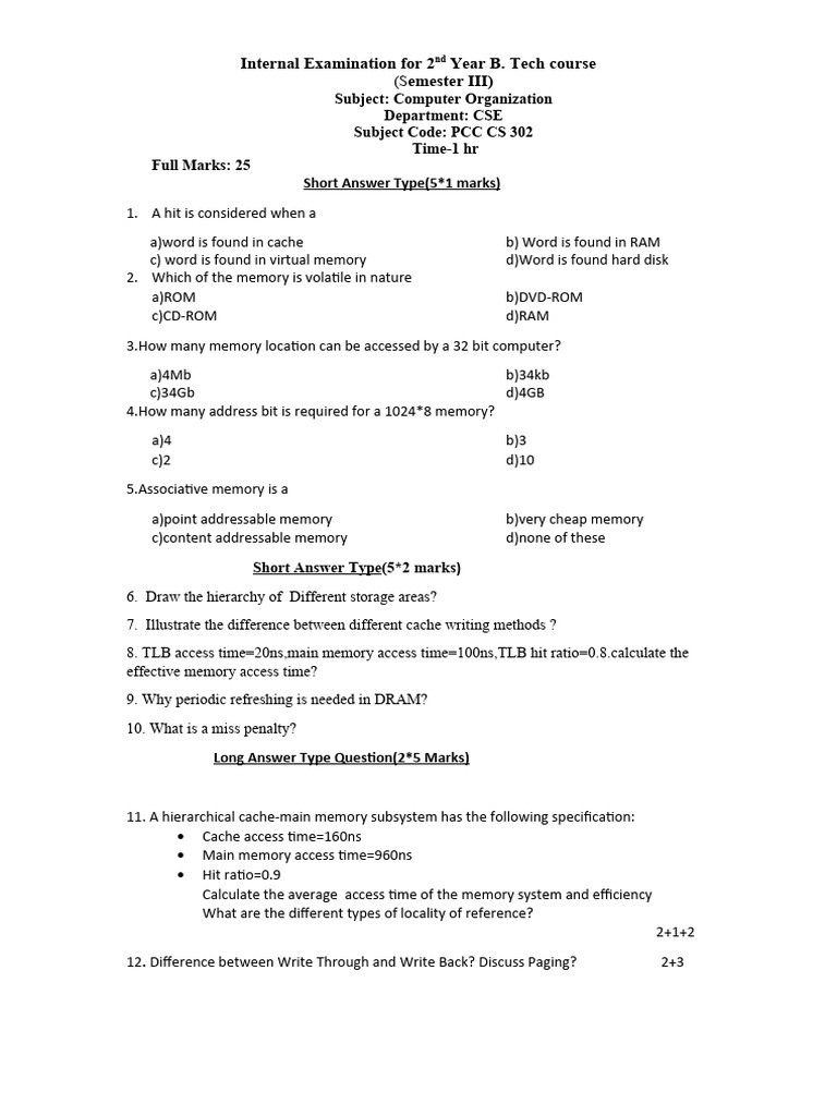Computer Organization (PCC CS 302) - 2024 | PDF | Computers