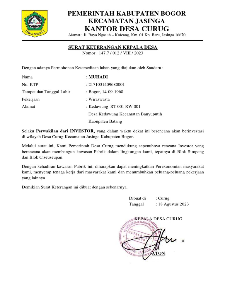 Surat Keterangan Desa | PDF