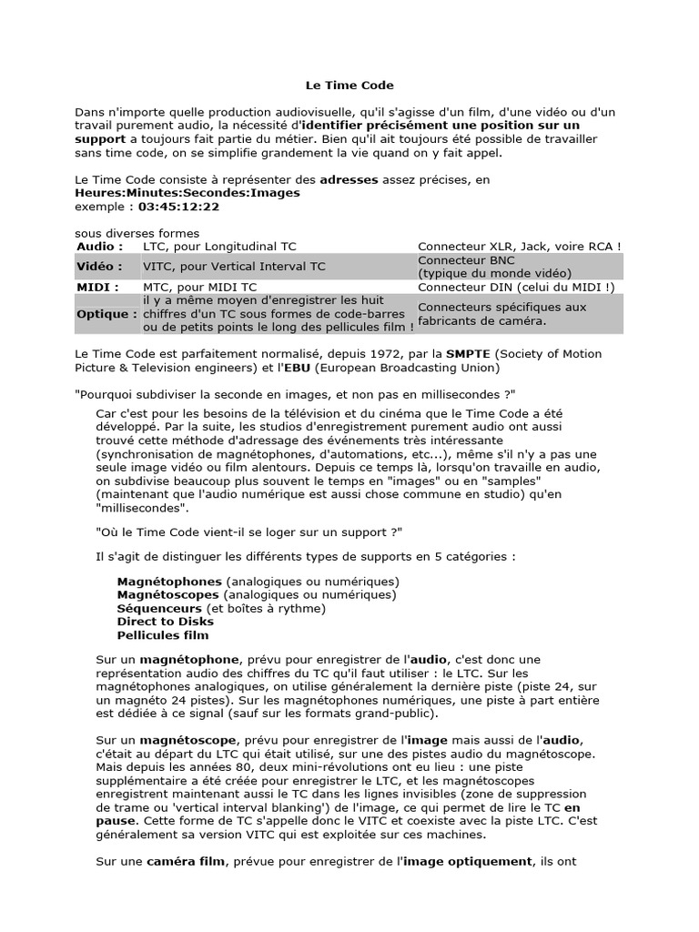 Le Time Code I Cours Pdf