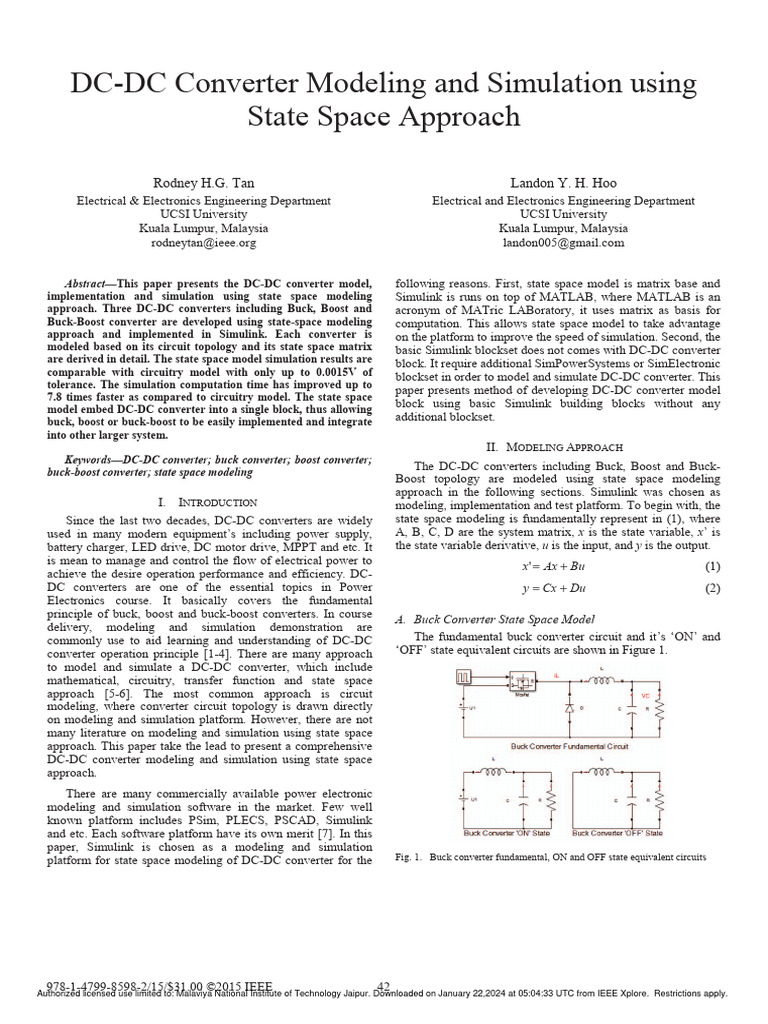 DC-DC Converter Modeling and Simulation Using State Space Approach | PDF