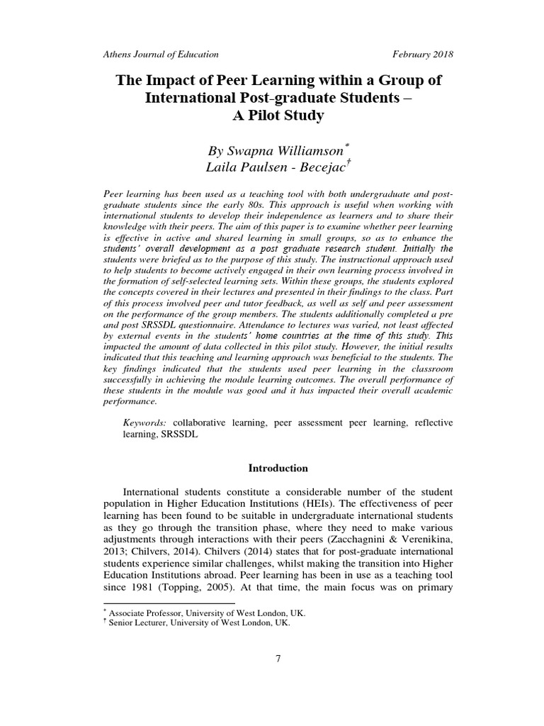 The Impact of Peer Learning Within A Group of Inte | PDF | Learning ...