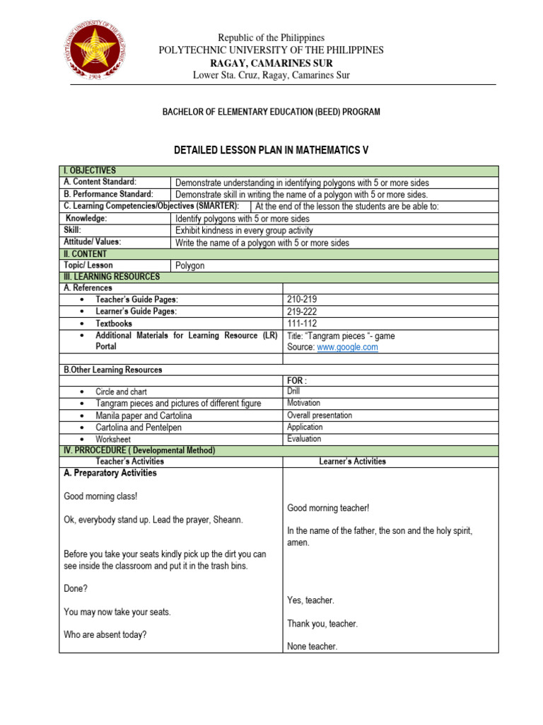 Lesson Plan in Math Final | PDF | Circle | Polygon