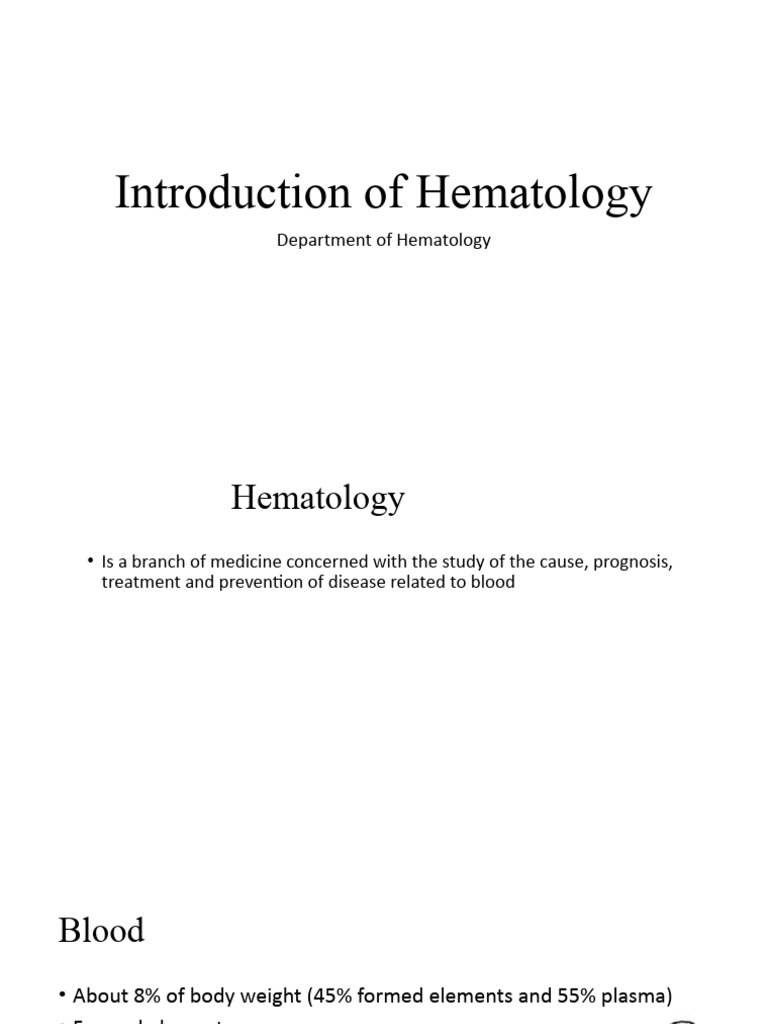 Intro of Hemat | PDF | White Blood Cell | Medical Specialties