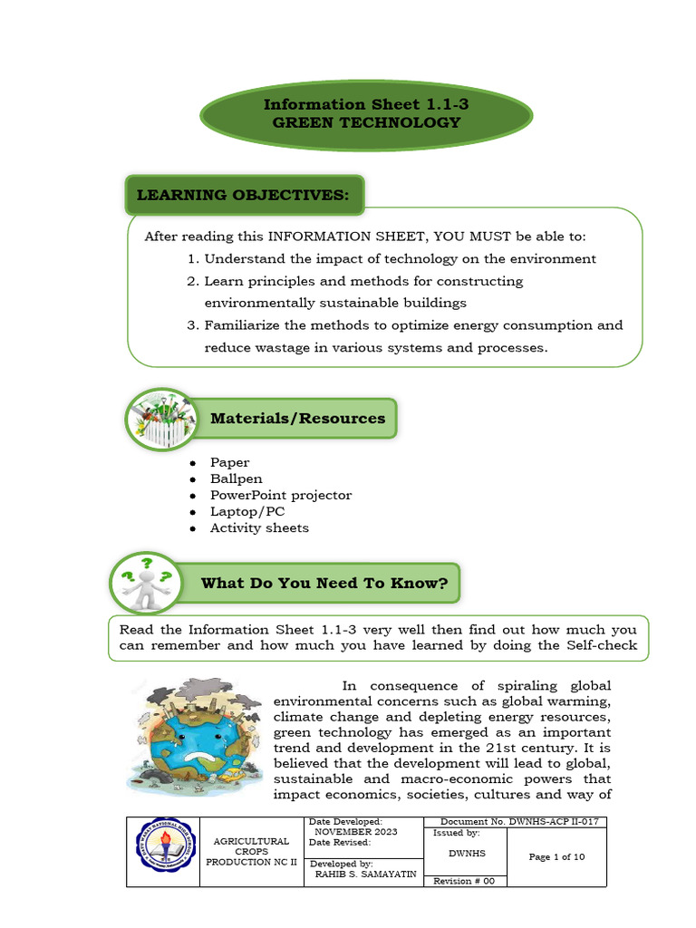 Information Sheet 3. Green Technology | PDF | Sewage Treatment | Water ...