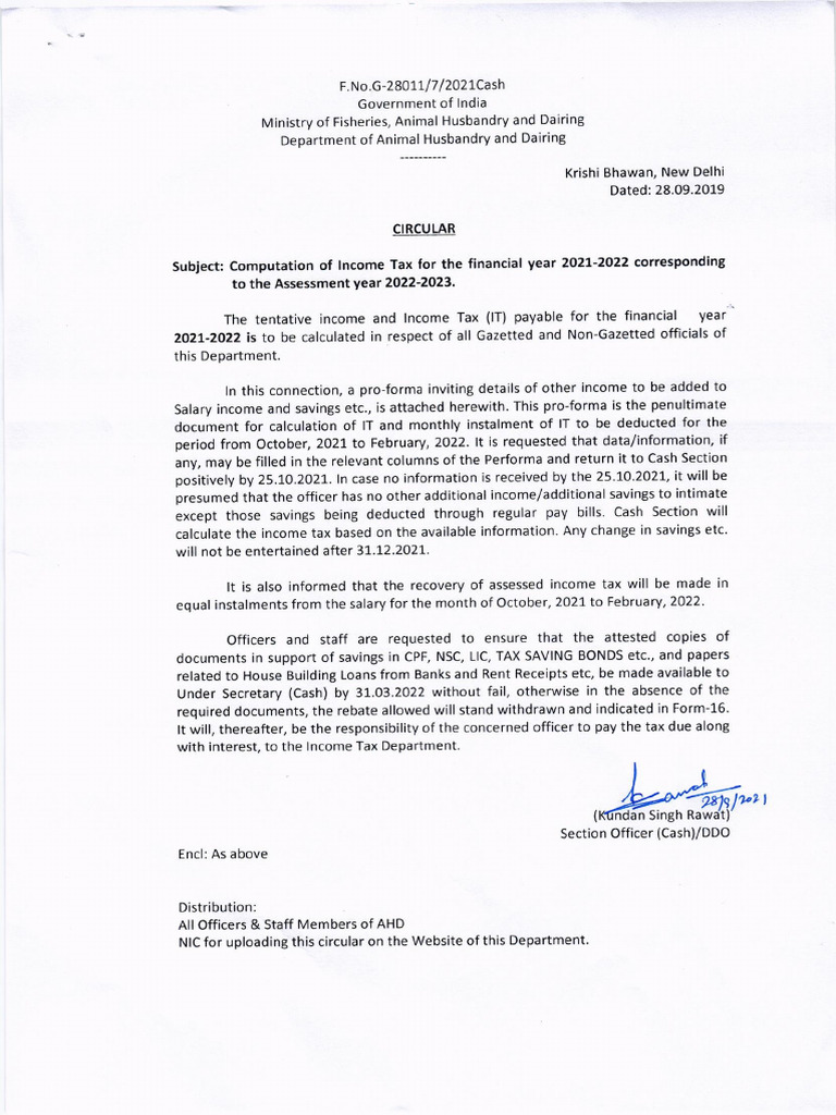 Computation Of Income Tax For The Financial Year 2021 2022