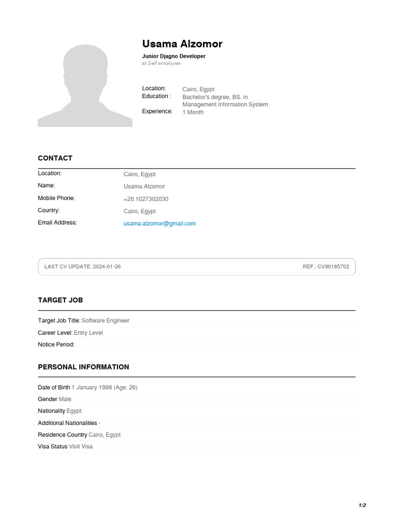 cv90185702 Usama-Alzomor Software-Engineer | PDF | Internet | Cyberspace