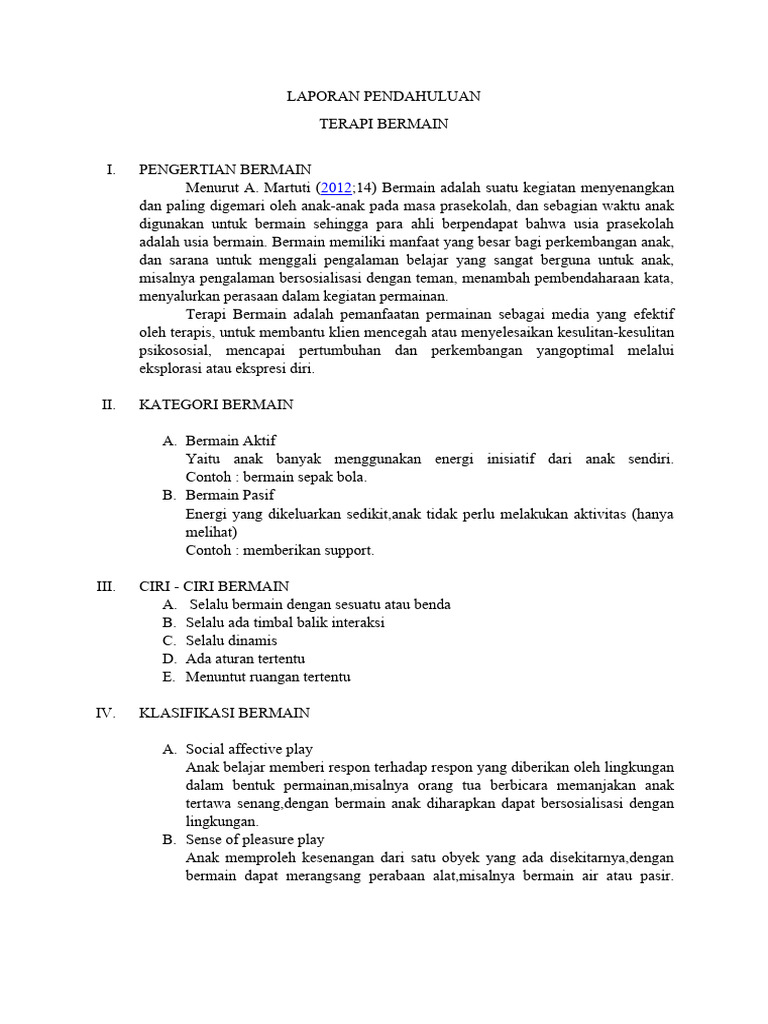 Laporan Pendahuluan Terapi Bermain | PDF