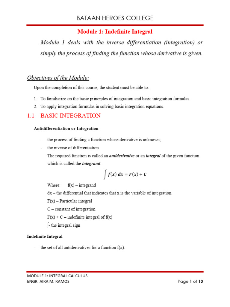 CALCULUS 2 - Module1 | PDF | Integral | Algebra