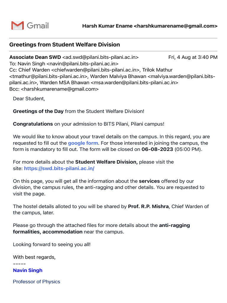 Greetings From Student Welfare Division | PDF | Communication