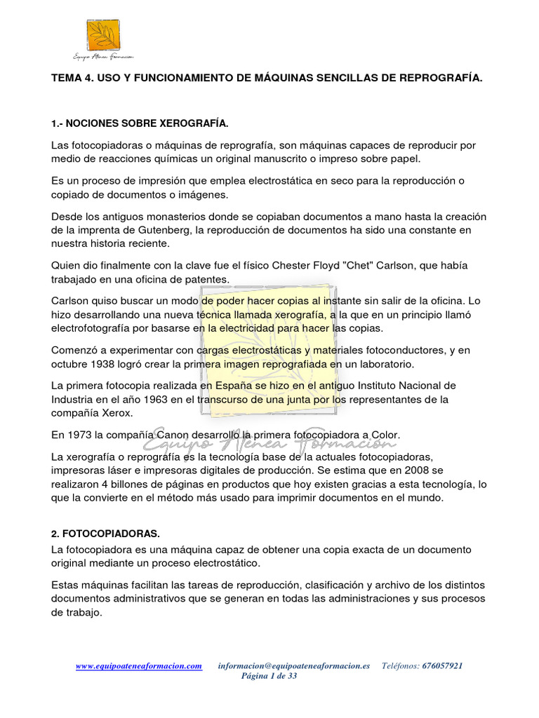 TEMA 4. Uso y Funcionamiento de Maquinas Sencillas de Reprografia 1 ...