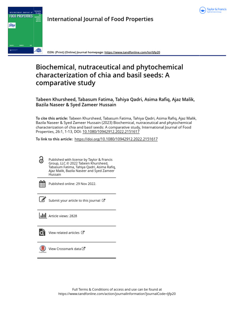 Biochemical Nutraceutical And Phytochemical Characterization Of Chia