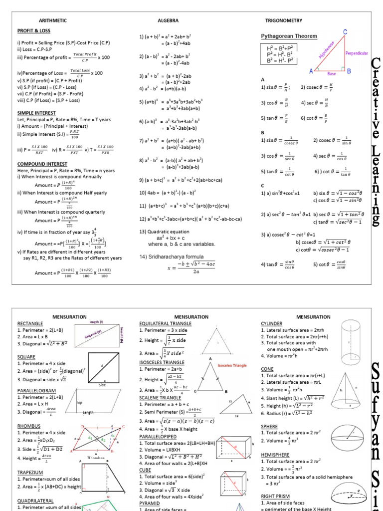 Maths Formula | Download Free PDF | Area | Euclidean Geometry