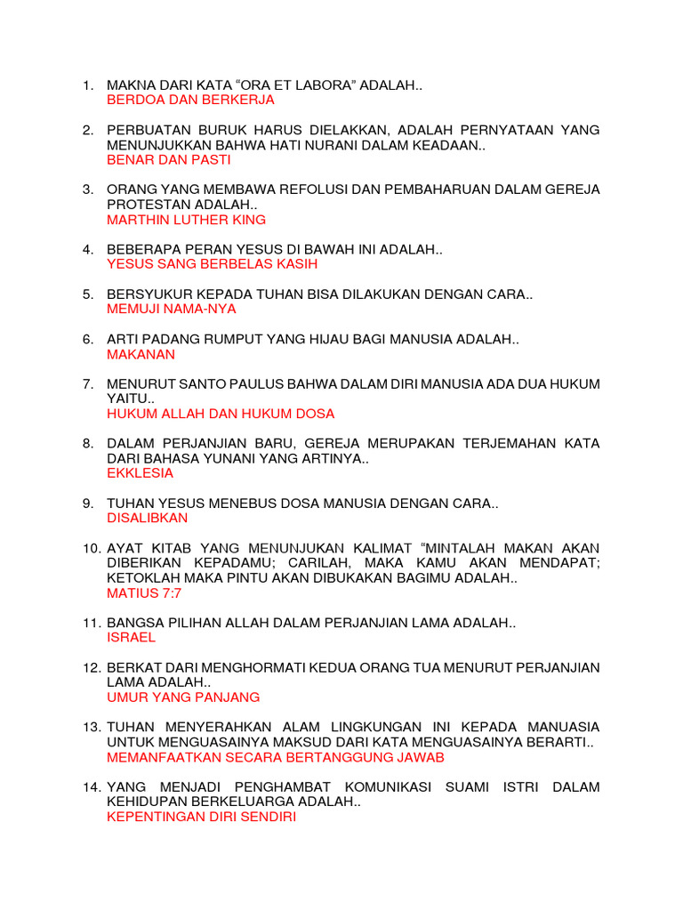 Jawaban e Rohani KRISTEN TAHAP I-2 | PDF | Agama & Spiritualitas