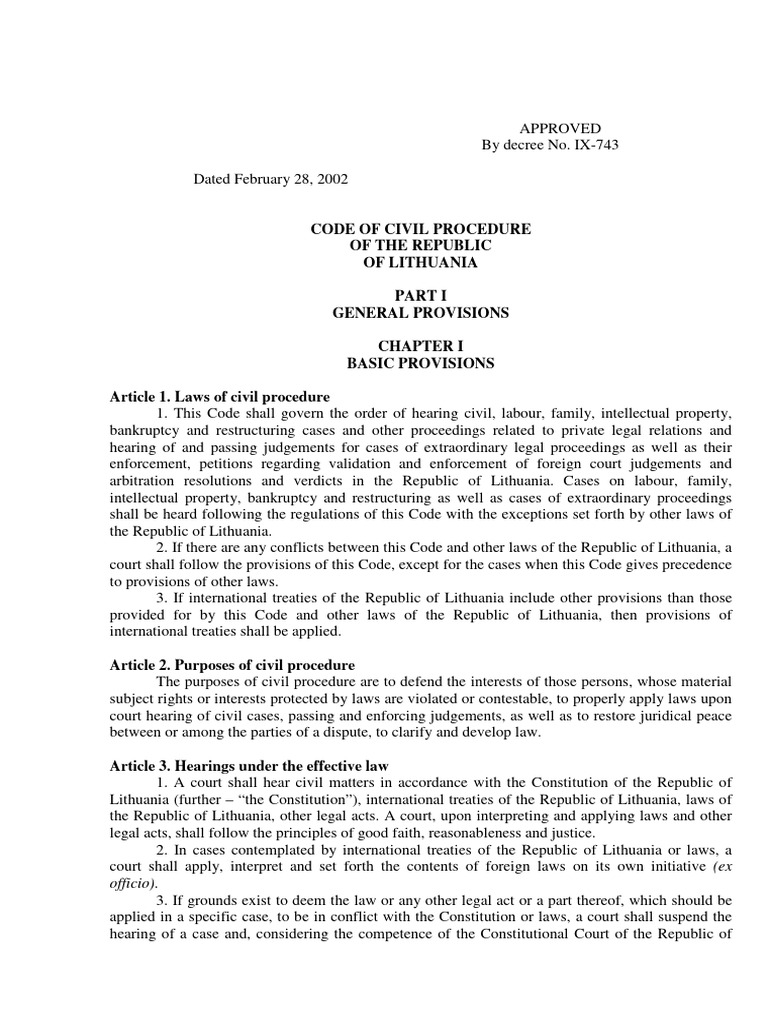 Code of Civil Procedure of The Republic of Lithuania | PDF | Judgment (Law) | Jurisdiction