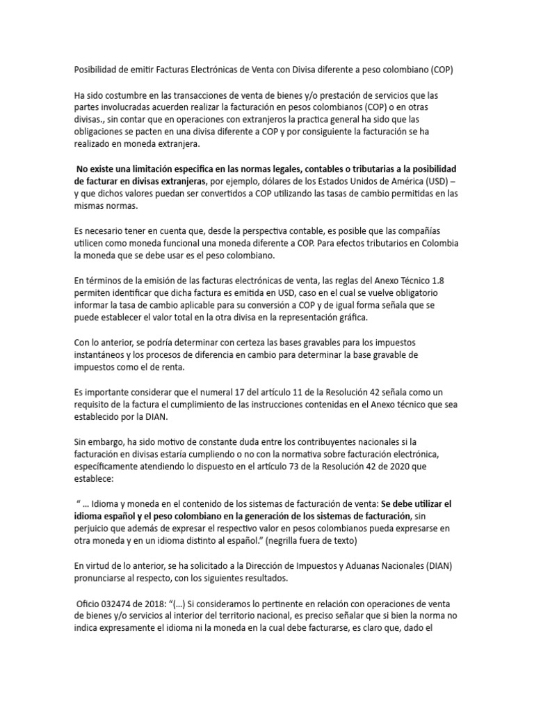 Posibilidad De Emitir Facturas Electr nicas De Venta Con Divisa