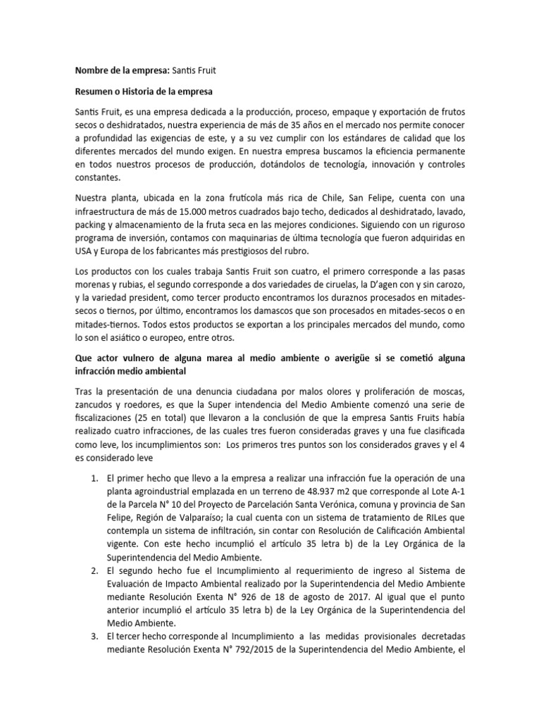 RSE - Informe Empresa Santis Fruit | PDF | Entorno natural