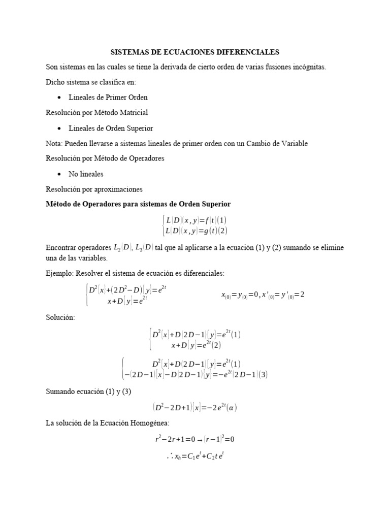 Sistemas de Ecuaciones Diferenciales | PDF | Ecuaciones | Álgebra lineal