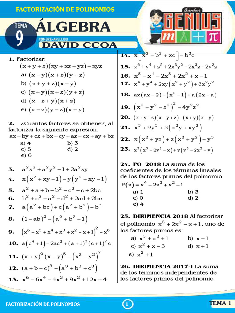 5 Factorización Ficha | PDF | Factorización | Álgebra abstracta
