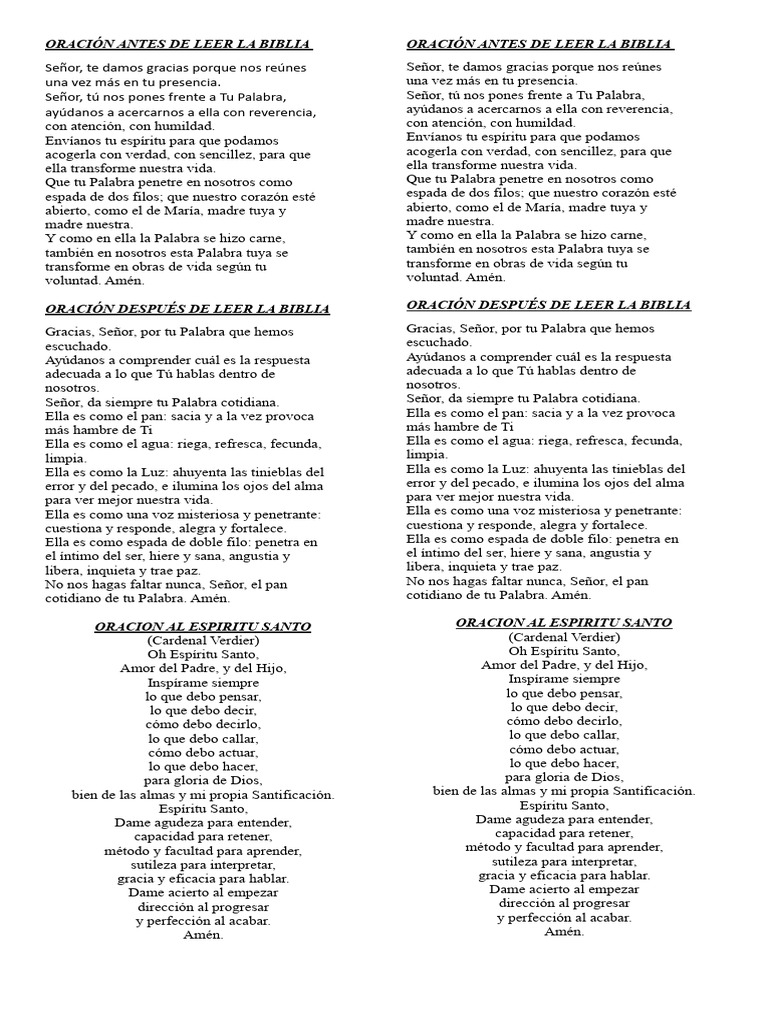 Oración Antes de Leer La Biblia | PDF | Oración | María, madre de Jesús