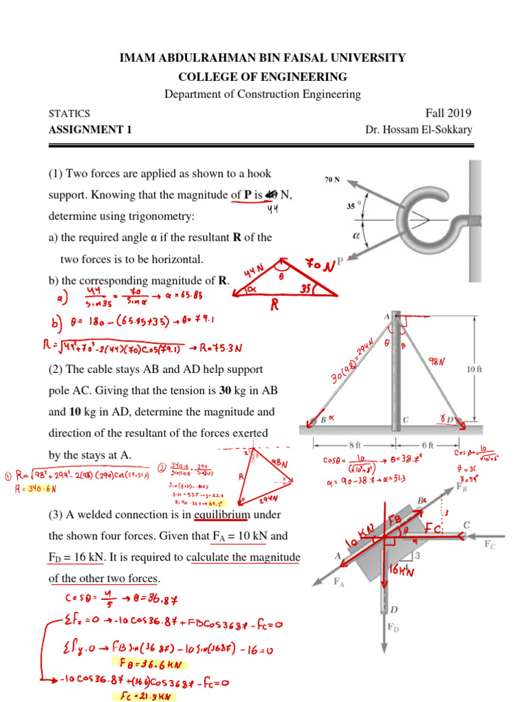 Assignment 1 - Statics - Fall 2019 | PDF | Mechanics | Classical Mechanics Assignment 1 - Statics - Fall 2019 | PDF | Mechanics | Classical Mechanics