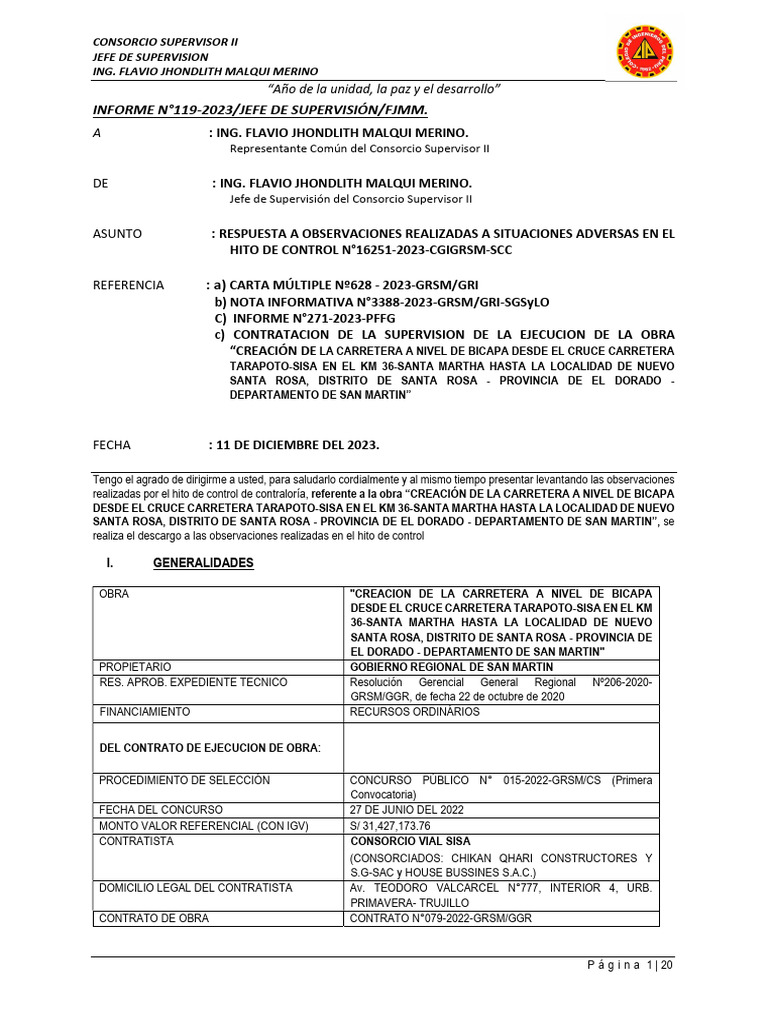 Informe sobre Hito de Control N°16251 | PDF
