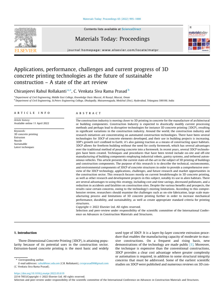 Materials Today: Proceedings: Chiranjeevi Rahul Rollakanti, C. Venkata Siva Rama Prasad | PDF ...
