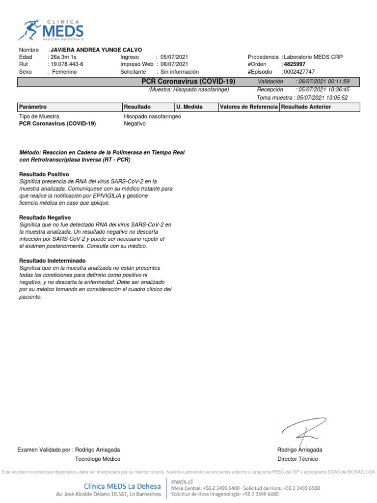Resultado PCR COVID-19 Negativo | PDF | Causas de la muerte | Inmunología