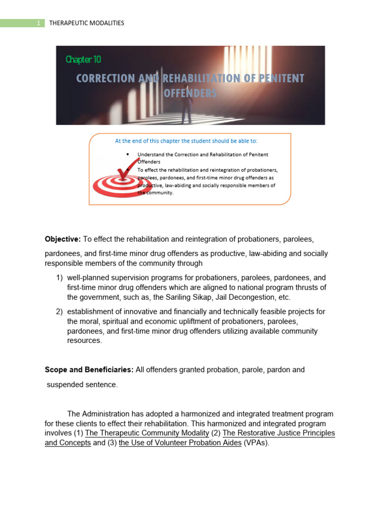 Chapter 10 - Correction and Rehabilitation of Penitent Offenders | PDF | Probation | Parole