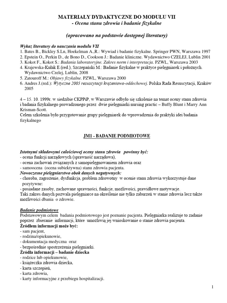 Badania Fizykalne Skrypt 2023 | PDF