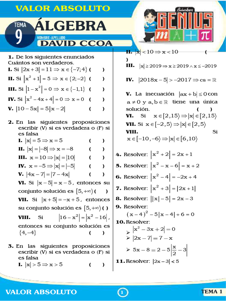 8 Valor Absoluto | PDF | Ecuaciones | Matemáticas