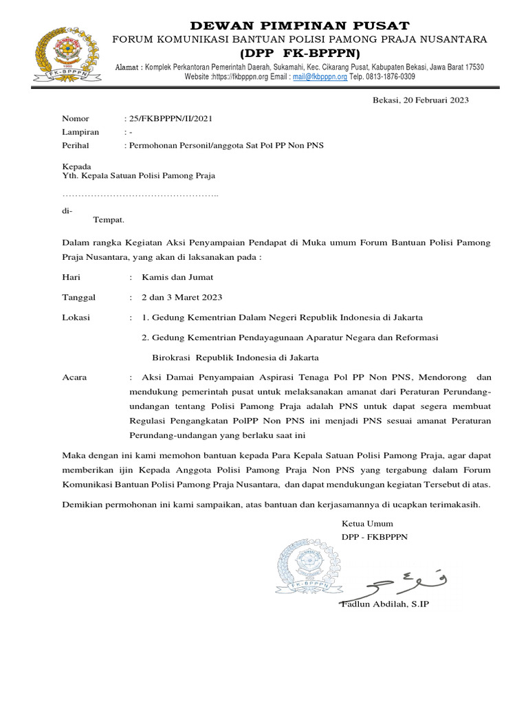 Surat Permohonan Personil | PDF