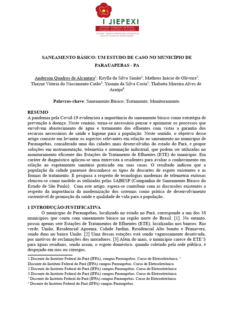 Saneamento Básico. Um Estudo de Caso No Município de Parauapebas | PDF ...