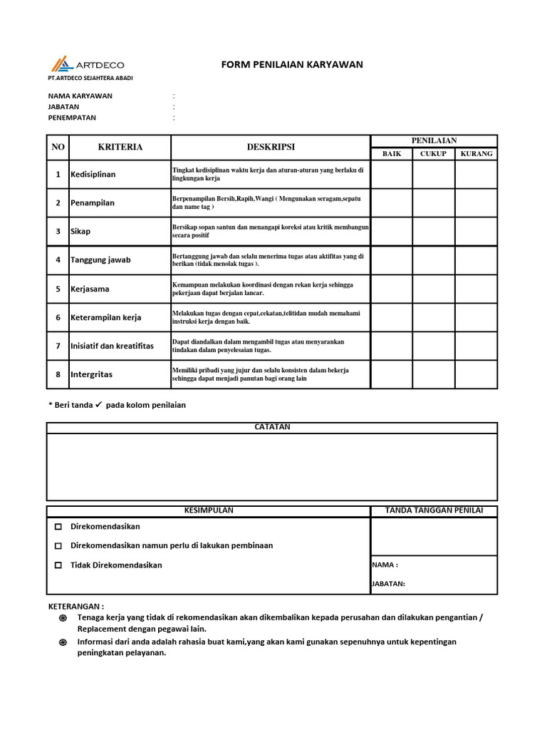 Form Penilaian Karyawan | PDF