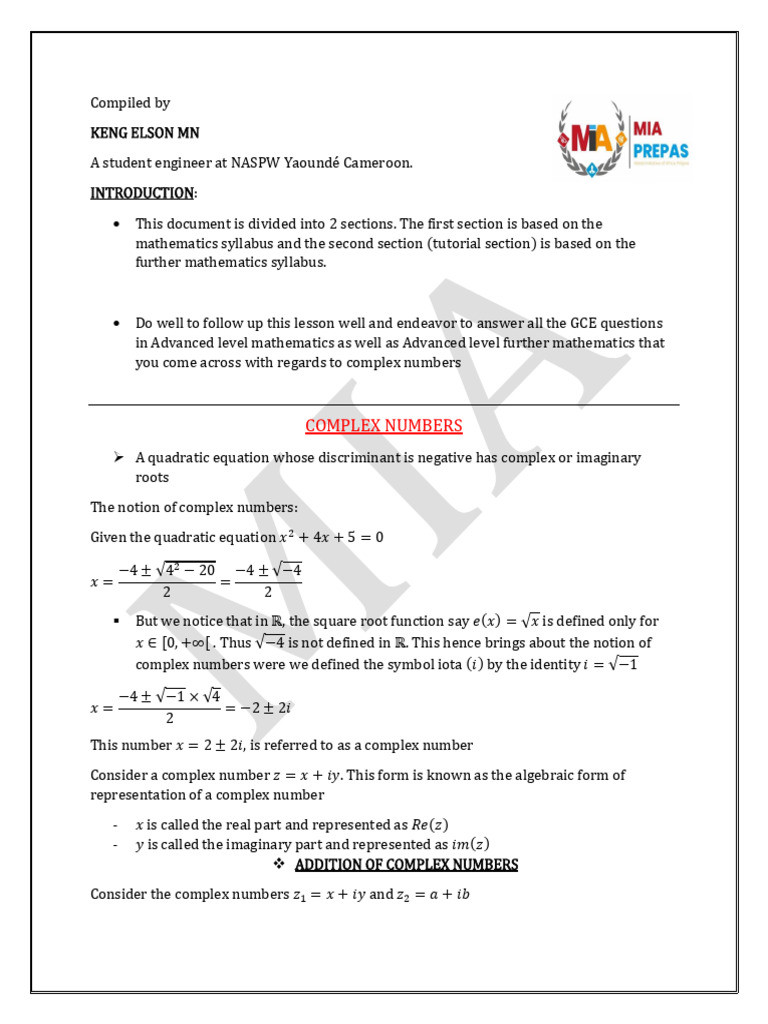 Complex Numbers PDF | PDF | Complex Number | Numbers