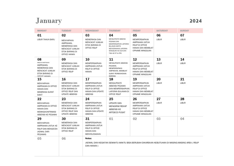 Jadwal Kerja Admin Log | PDF