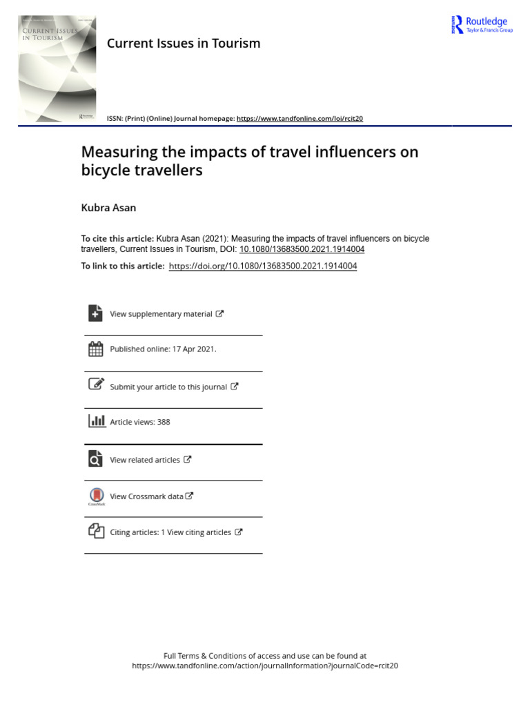 Kubra Asan (2021) - Measuring The Impacts of Travel Influencers On Bicycle Travellers, Current ...