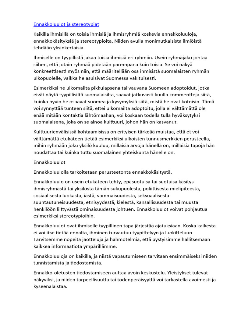 Урок 5 Ennakkoluulot Ja Stereotypiat | PDF