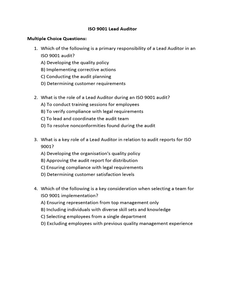 ISO 9001 Lead Auditor - Mock Exam | Download Free PDF | Audit | Iso 9000