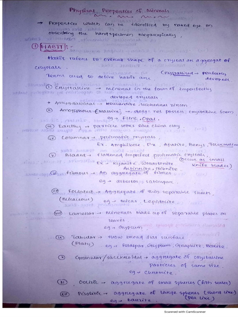 Physical Properties of Minerals HW Notes | PDF